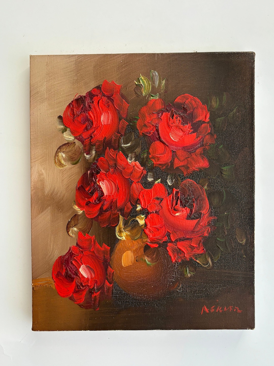 Red Roses Oil Painting on Stretched Canvas - Etsy
