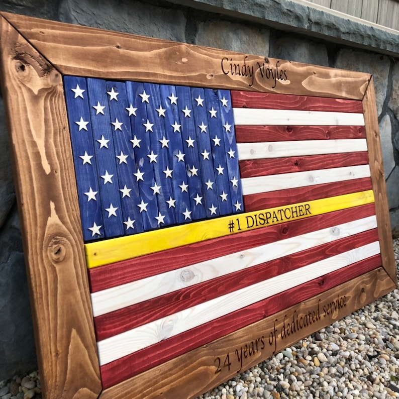 Dispatcher Wood Flag Dispatcher Gift Thin Yellow Line Gift - Etsy