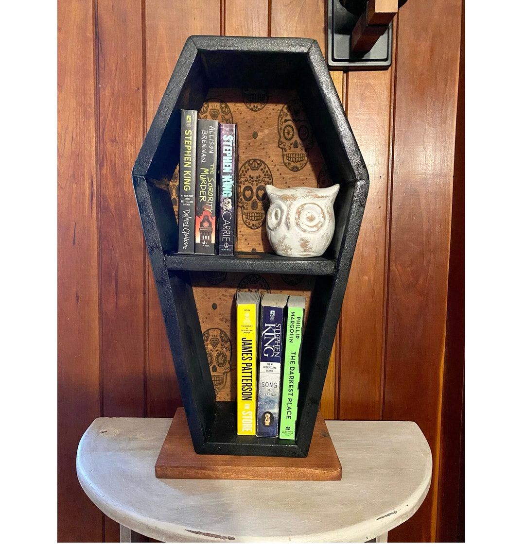Coffin Bookshelf, Coffin Shelving, Coffin Tabletop Bookshelf, Skulls ...