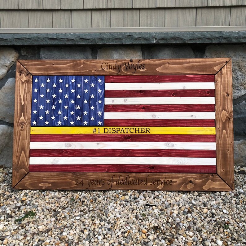 Dispatcher Wood Flag Dispatcher Gift Thin Yellow Line Gift - Etsy