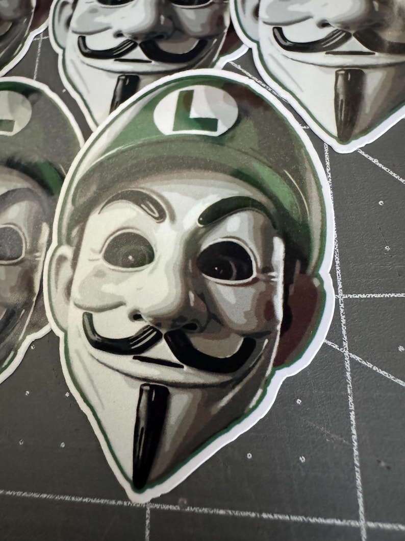 Anonymous Luigi Guy Fawkes Mask Vinyl Sticker Gaming Parody Political ...