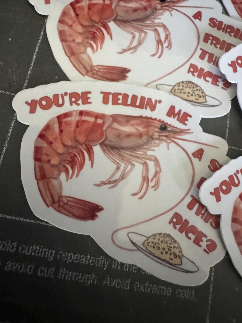Shrimp Fried Rice Meme Die Cut Sticker Funny Food Joke Waterproof Vinyl ...
