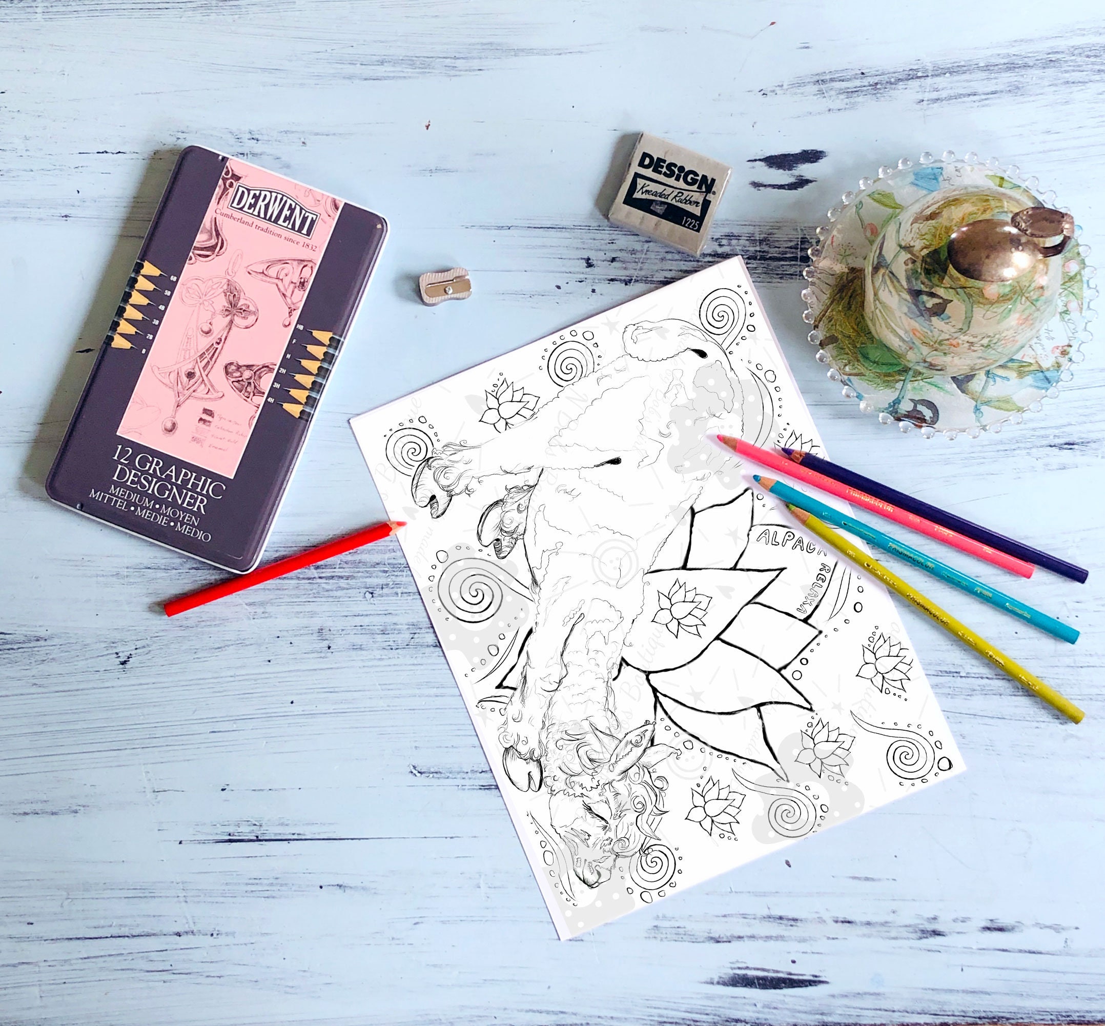Namaste Relaxed Alpaca Coloring Page, Llama Art, Coloring Pages for ...