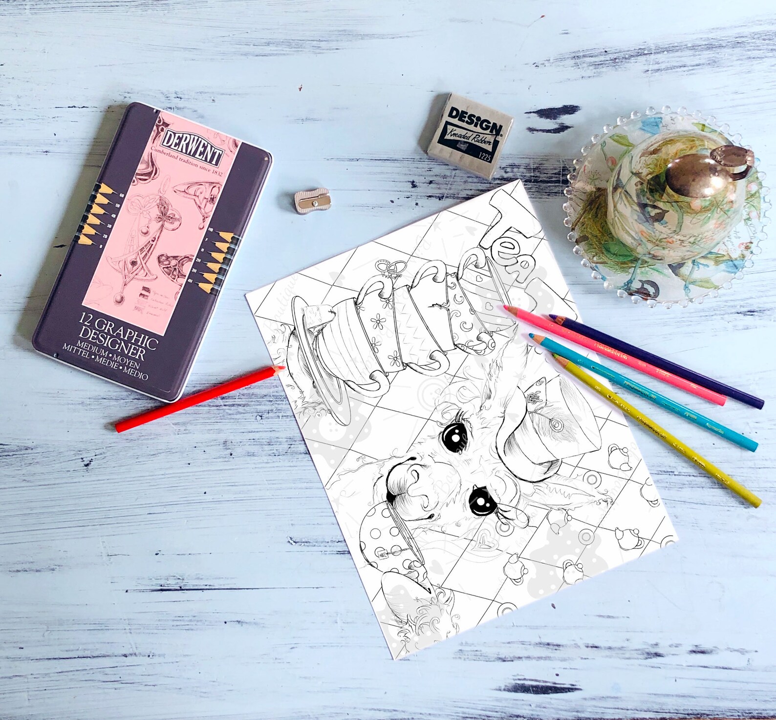 Alice Alpaca Tea Party Coloring Page: Whimsical Art for Adults and Kids ...