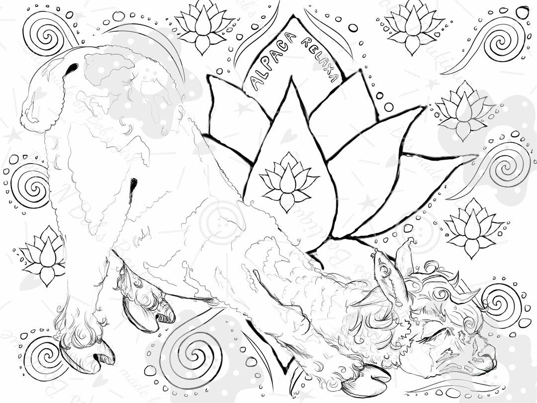 Namaste Relaxed Alpaca Coloring Page, Llama Art, Coloring Pages for ...