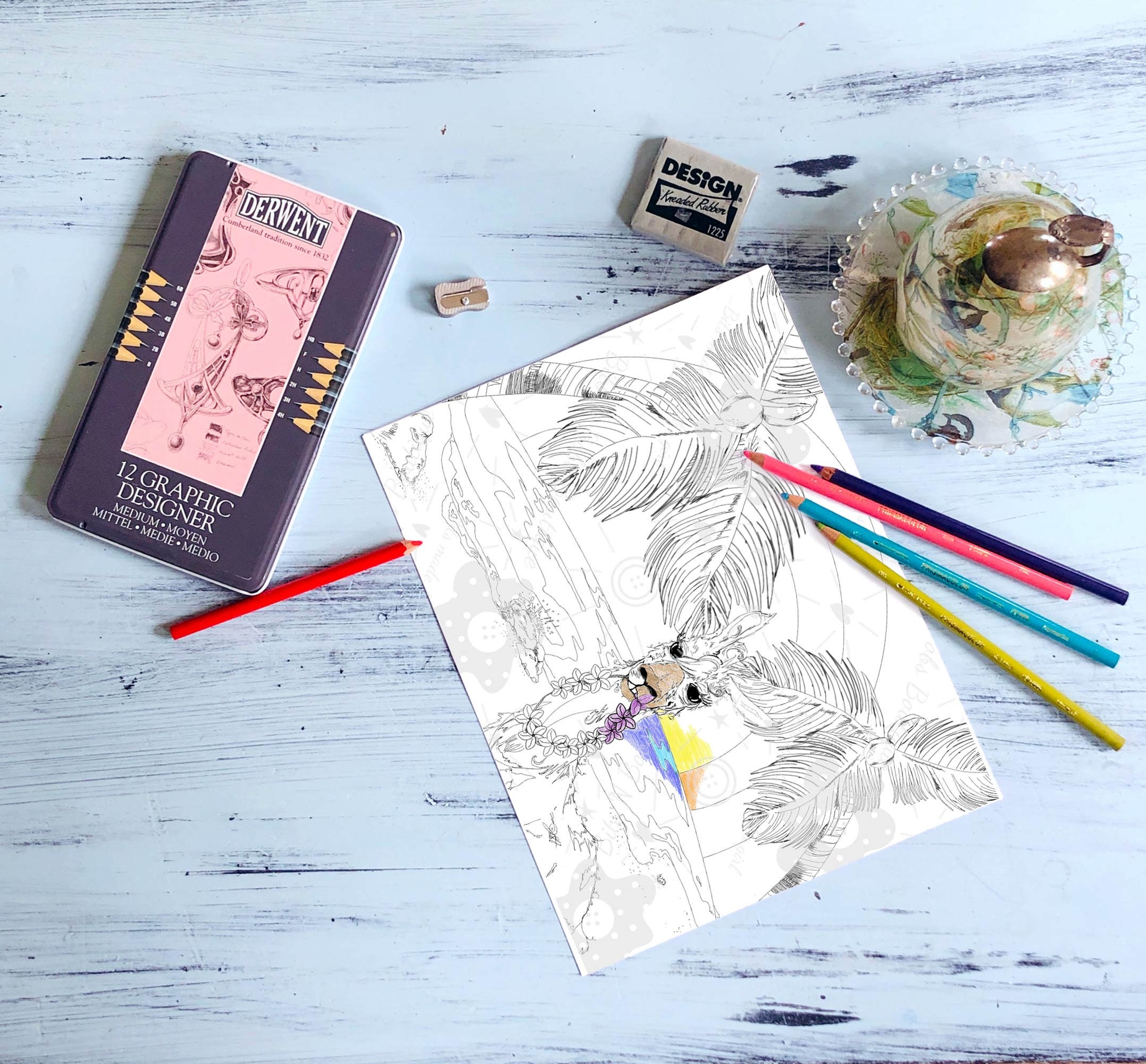 Aloha Alpaca Coloring Page, Llama Art, Coloring Pages for Adults and ...