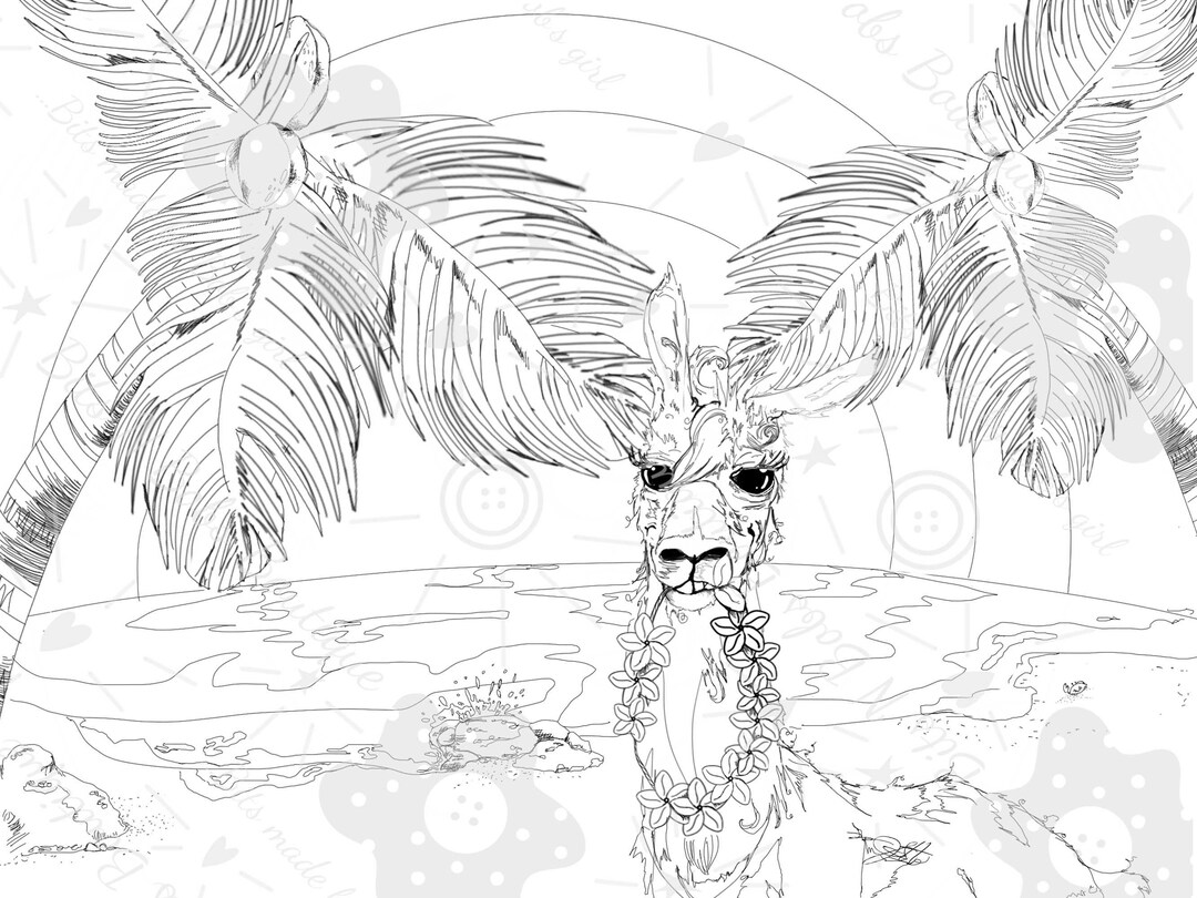 Aloha Alpaca Coloring Page, Llama Art, Coloring Pages for Adults and ...