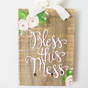 Bless This Mess Sign, Farmhouse Home Decor, Christian Wall Art, Funny ...