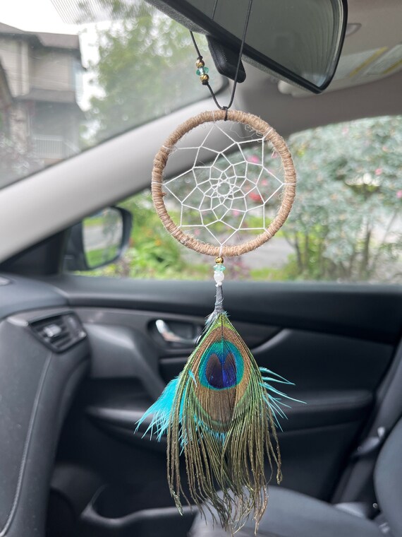 Peacock Car Dreamcatcher Mini Dream Catcher for Rearview Mirror Boho Vehicle Accessories Bohemian Decor Gift Ideas for Women