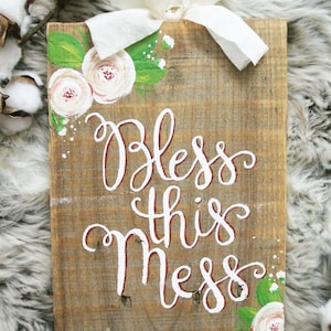 Bless This Mess Sign, Farmhouse Home Decor, Christian Wall Art, Funny ...