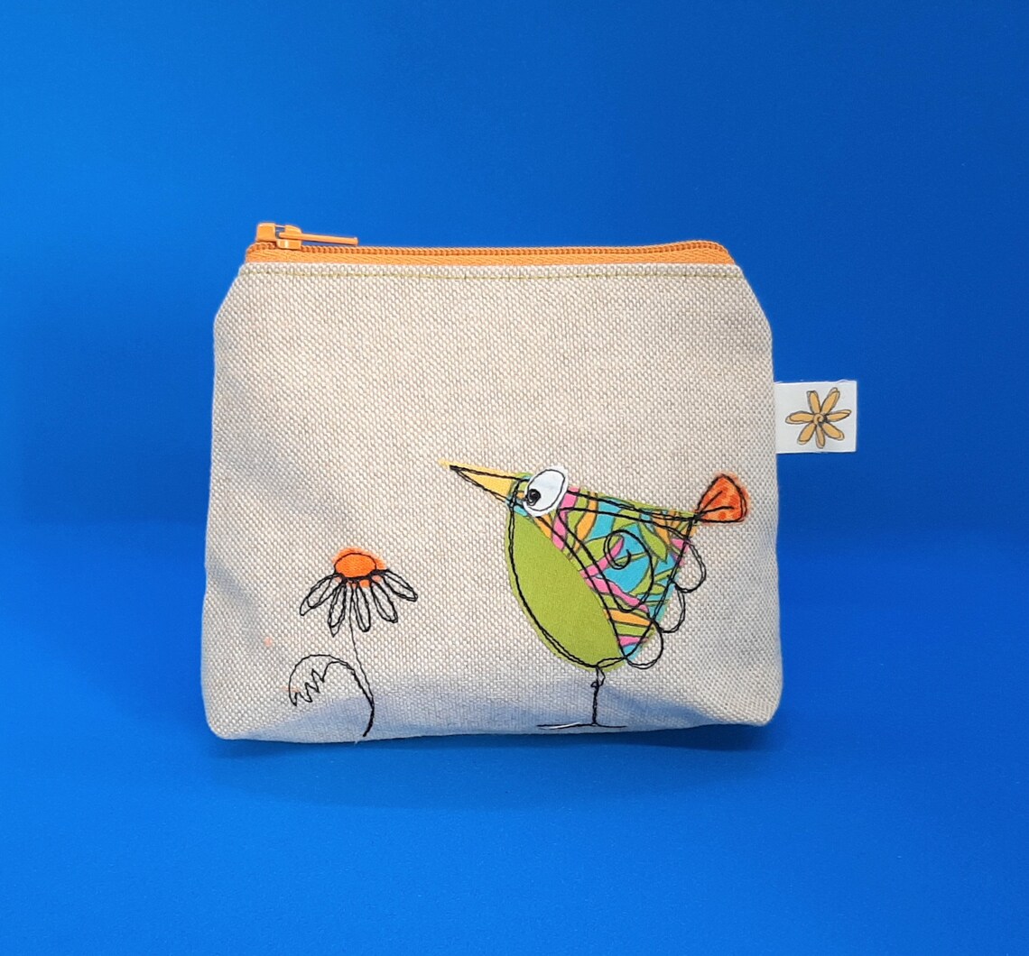 Quirky Bird Purse. Linen Purse With Applique Bird Decoration - Etsy