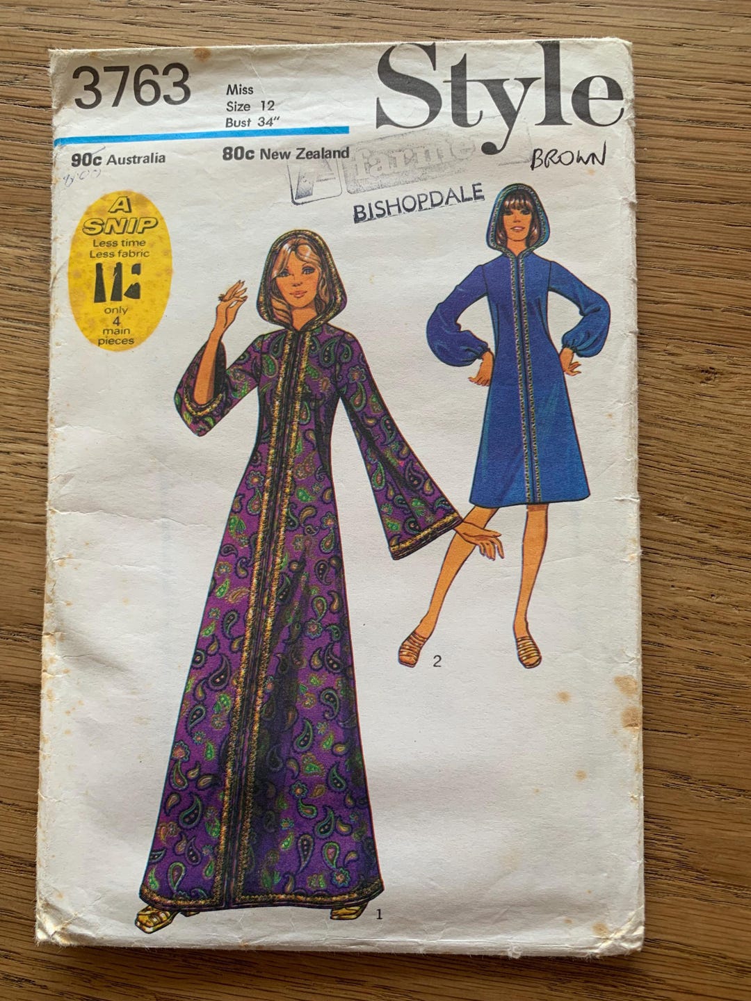 Hooded Robe Dress Sewing Pattern With Bell Sleeves - Size 12 (cut ...