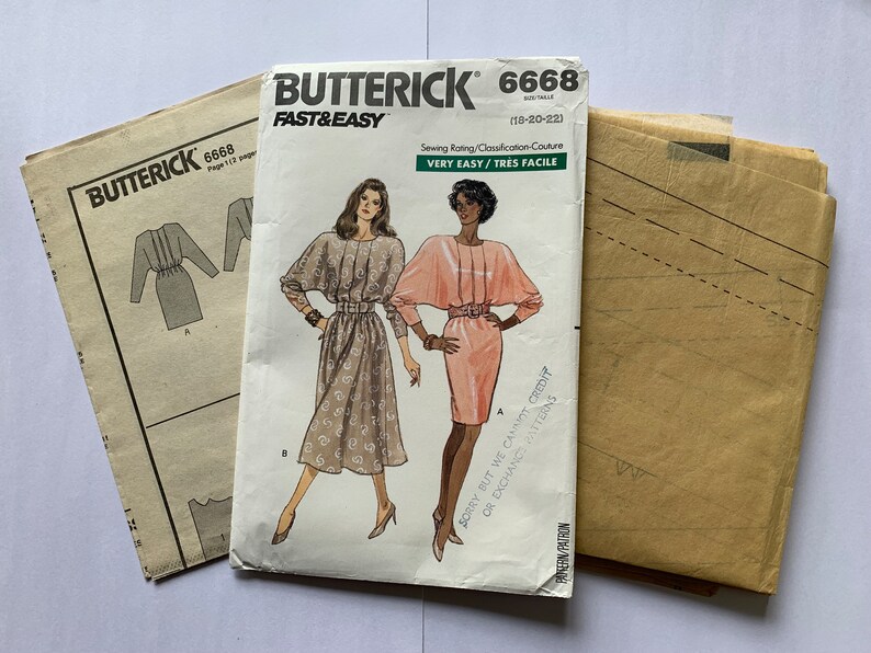 Butterick 6668 Fast & Easy Dress Pattern, Cut Size 18, Loose Fitting ...