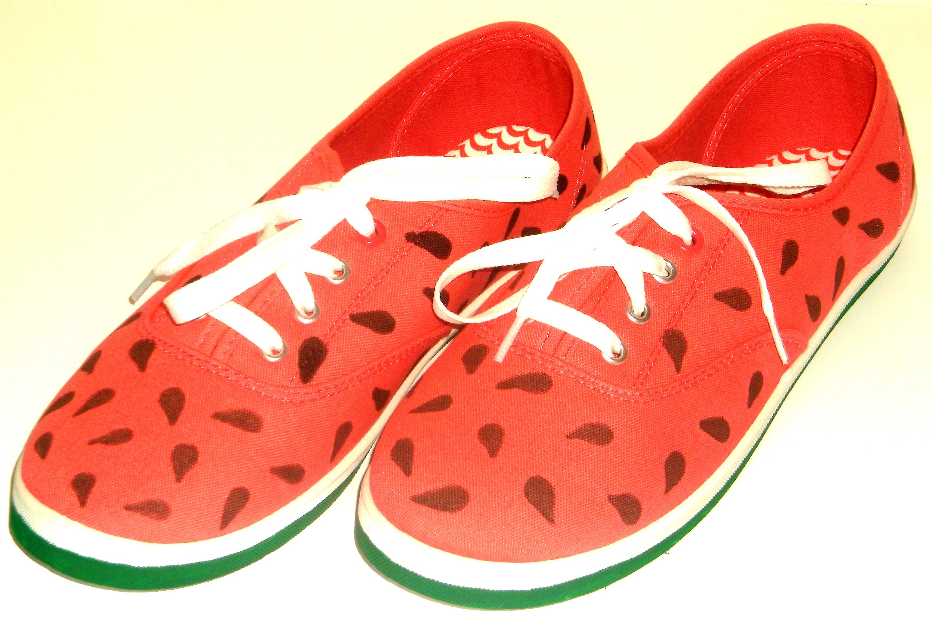 Hand Painted Watermelon Shoes, Lace Up Sneakers, Women Canvas Shoes ...
