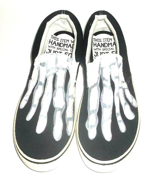 Hand Painted Skeleton Shoes, Slip on Shoes, Unisex Adult Shoes ...
