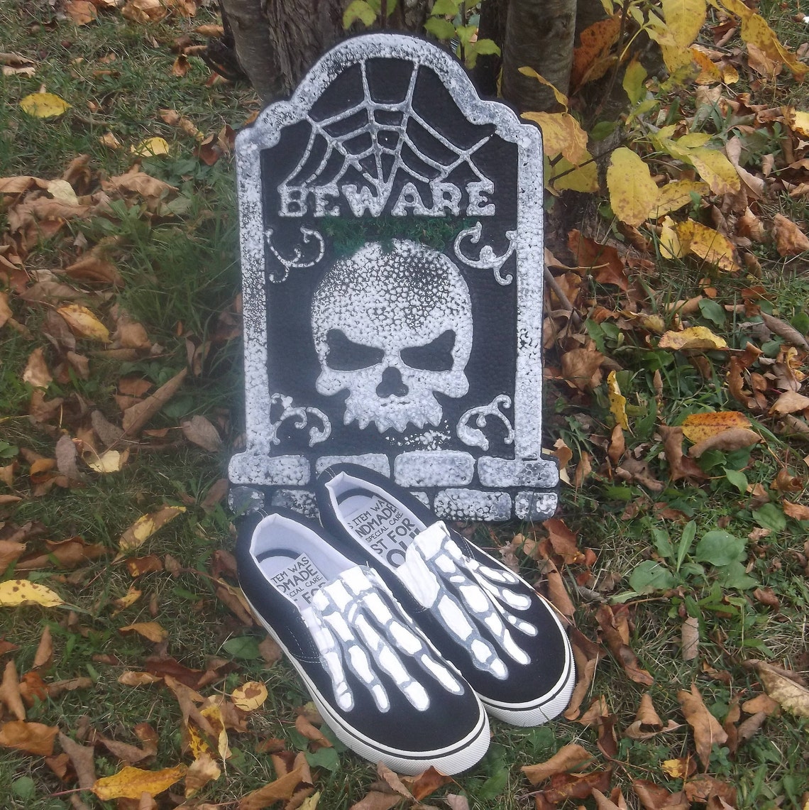 Hand Painted Skeleton Shoes, Slip on Shoes, Unisex Adult Shoes ...