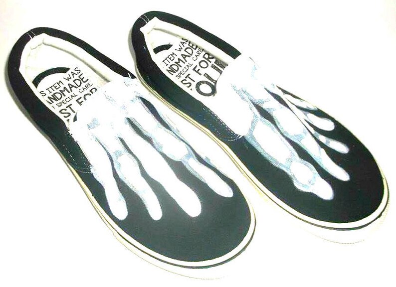 Hand Painted Skeleton Shoes, Slip on Shoes, Unisex Adult Shoes ...