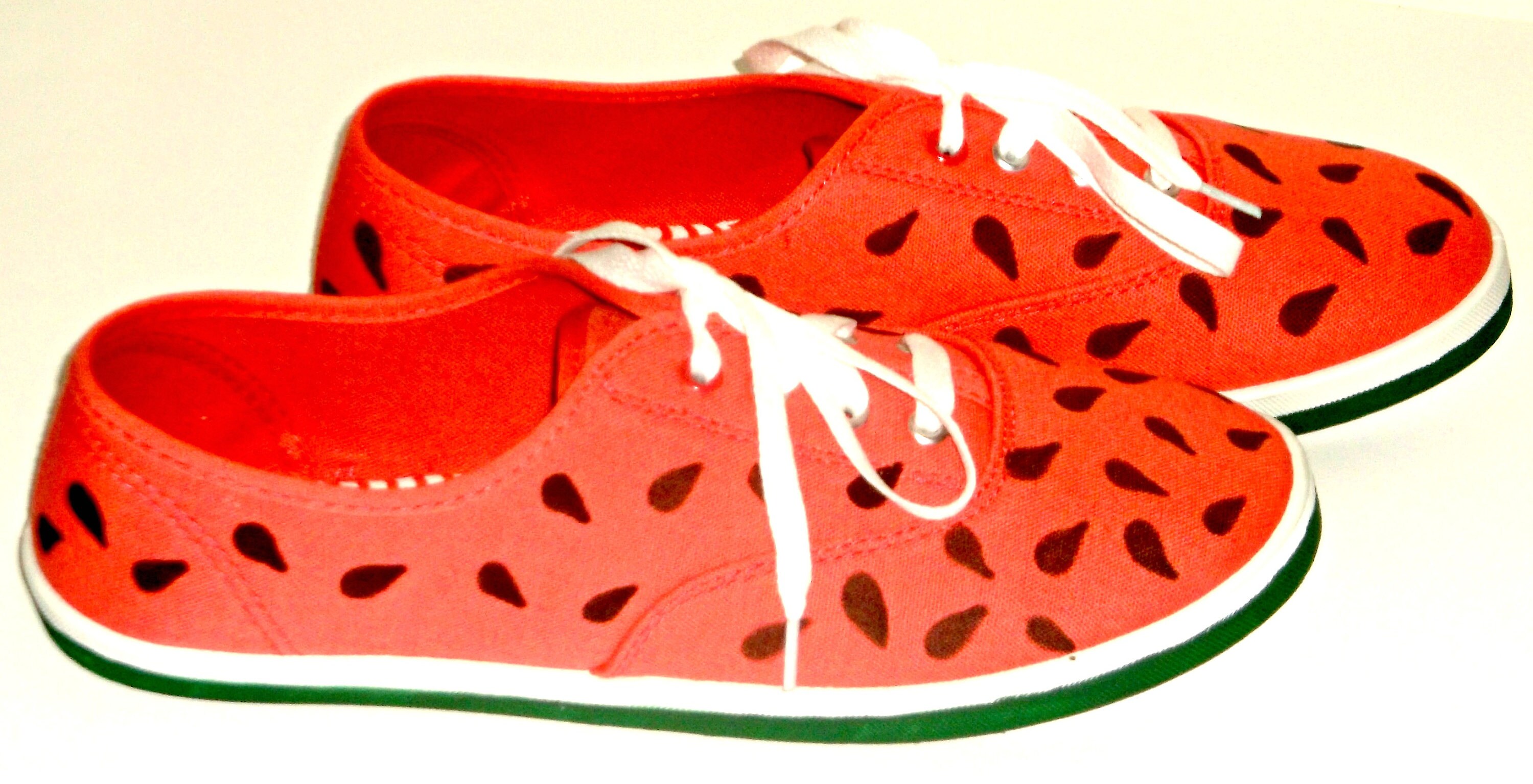 Hand Painted Watermelon Shoes, Lace Up Sneakers, Women Canvas Shoes ...