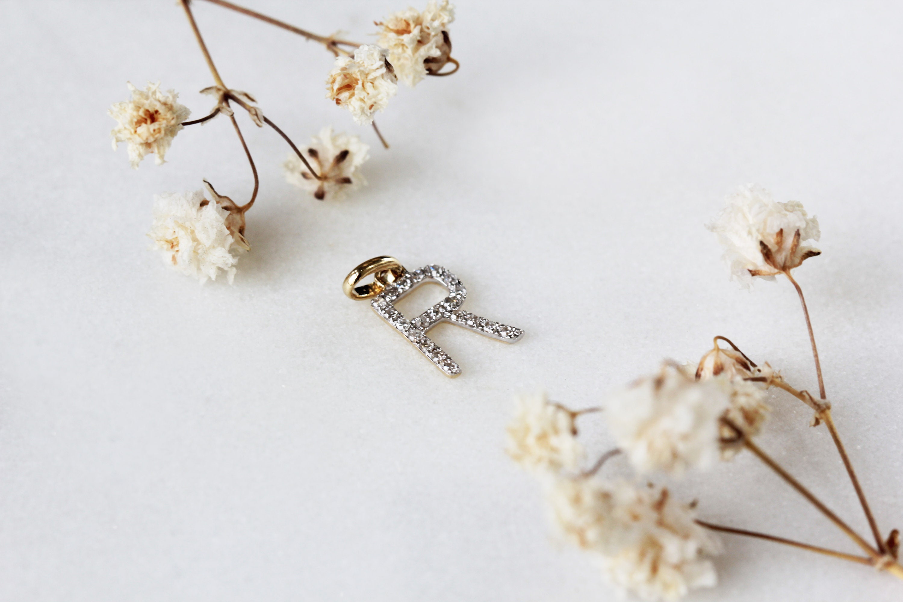 Initial Necklace Letter R Diamond Charm Pendant Personalized | Etsy