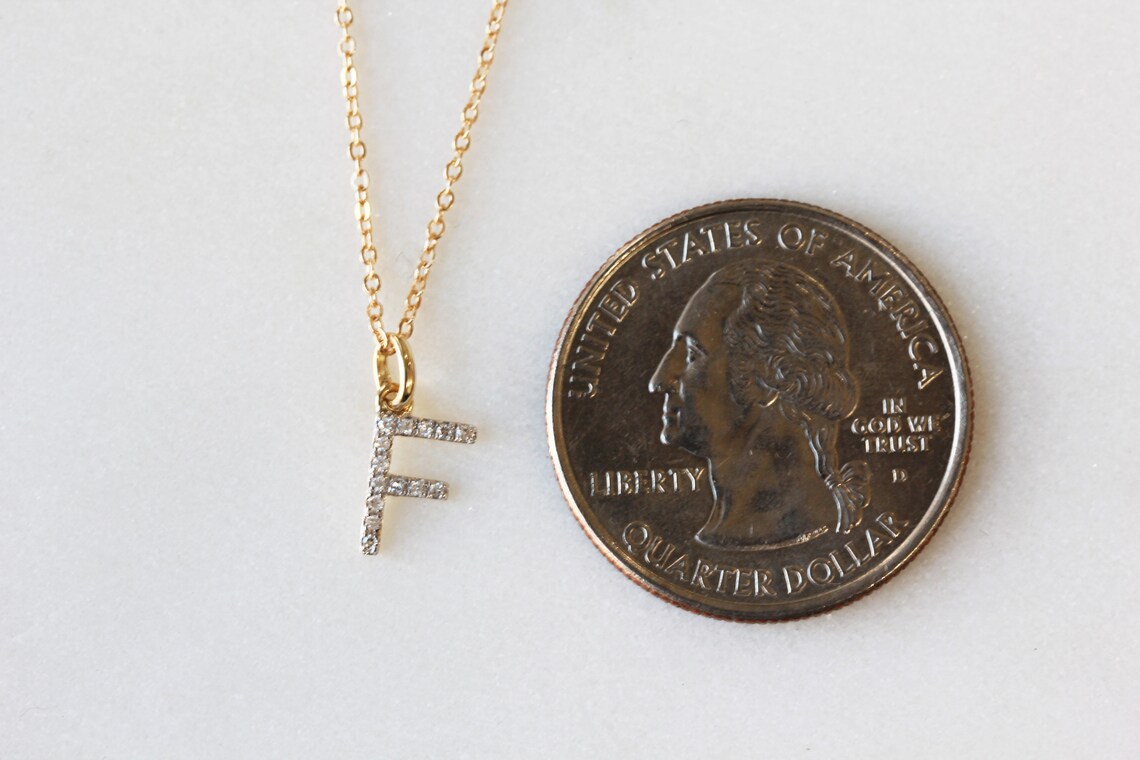 Initial Necklace Letter F Diamond charm pendant Personalized | Etsy