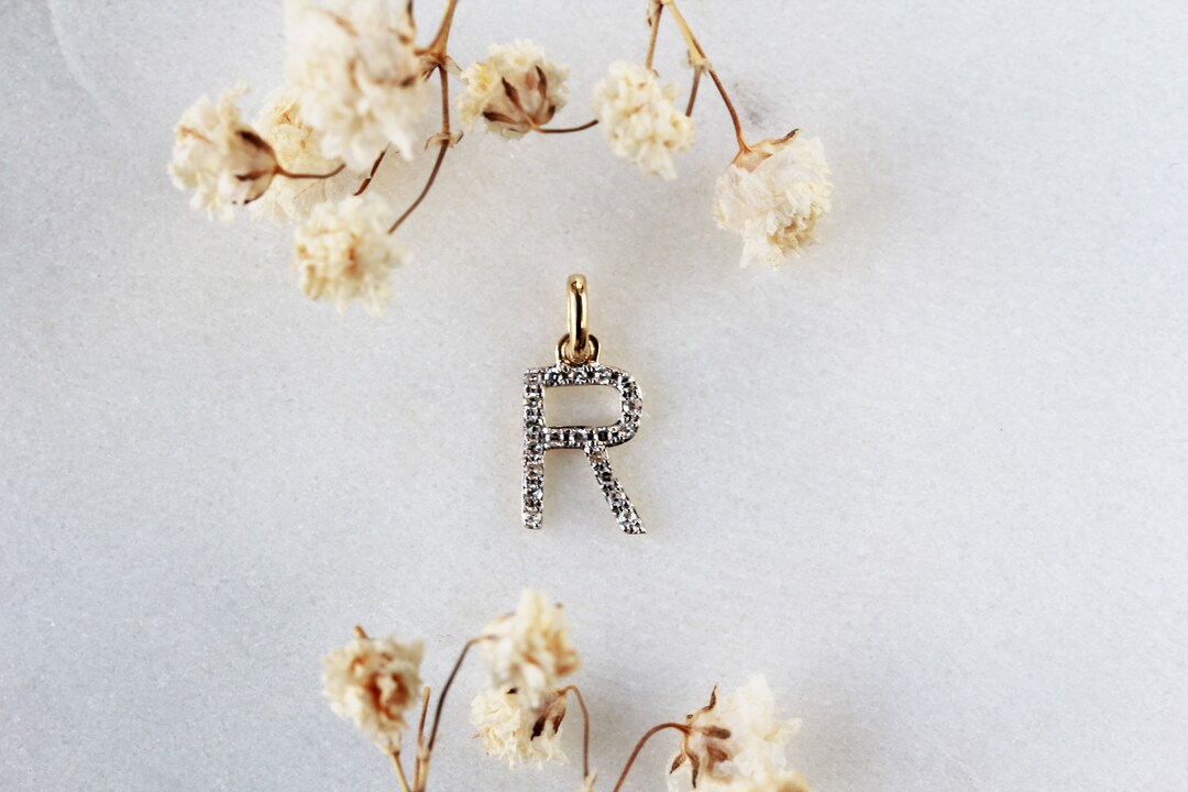 Initial Necklace Letter R Diamond Charm Pendant Personalized Necklace ...