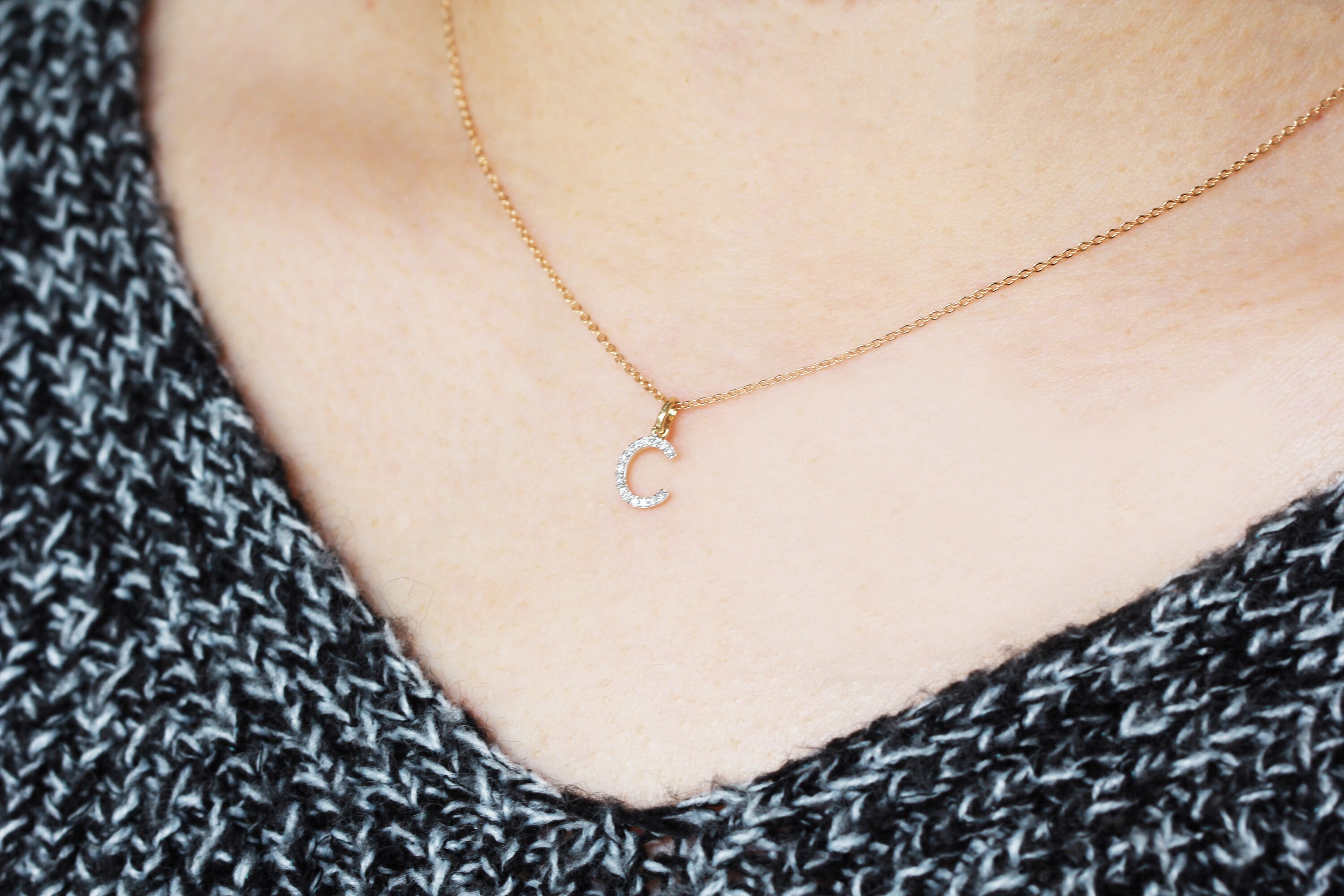 Initial Necklace Letter R Diamond Charm Pendant Personalized | Etsy