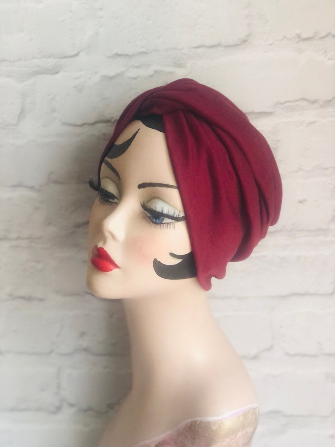 Vintage Style, Turban for Women, Wine Red, Chemo Headwear, Retro Turban ...