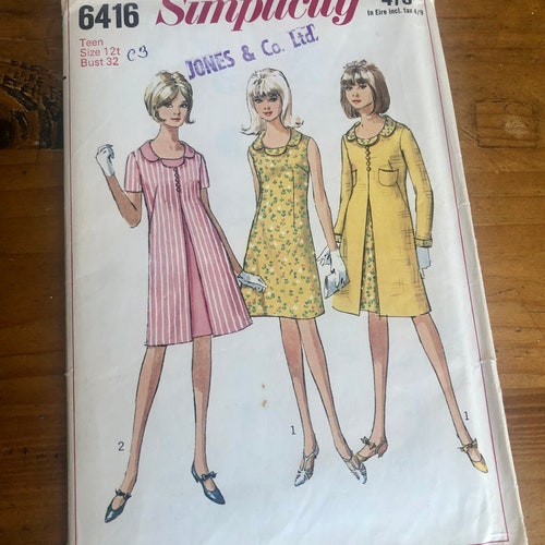 60s Mod Shift Dress Sewing Pattern / 1960s Vintage Women's - Etsy