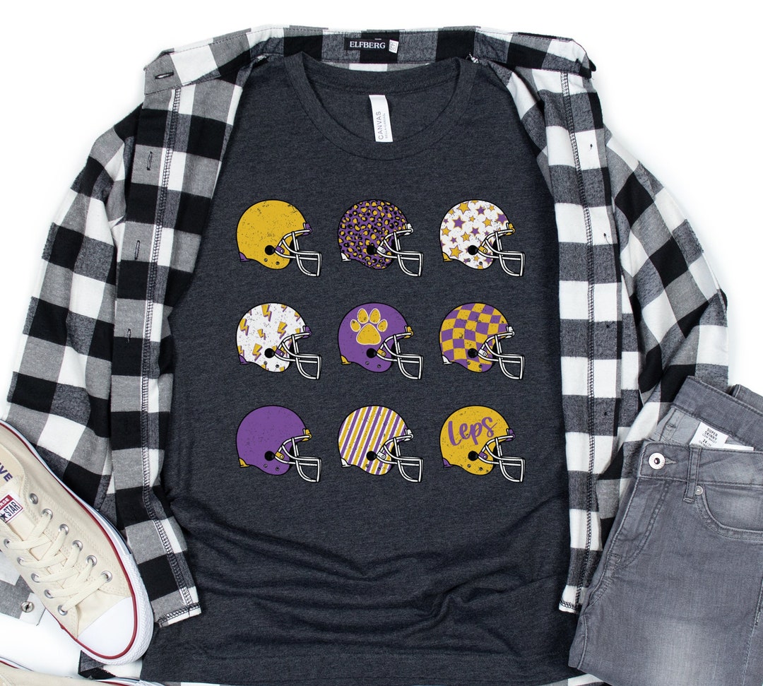 Leopard Helmet Shirt, Purple Gold Team Shirt, Leopard Football Shirt ...