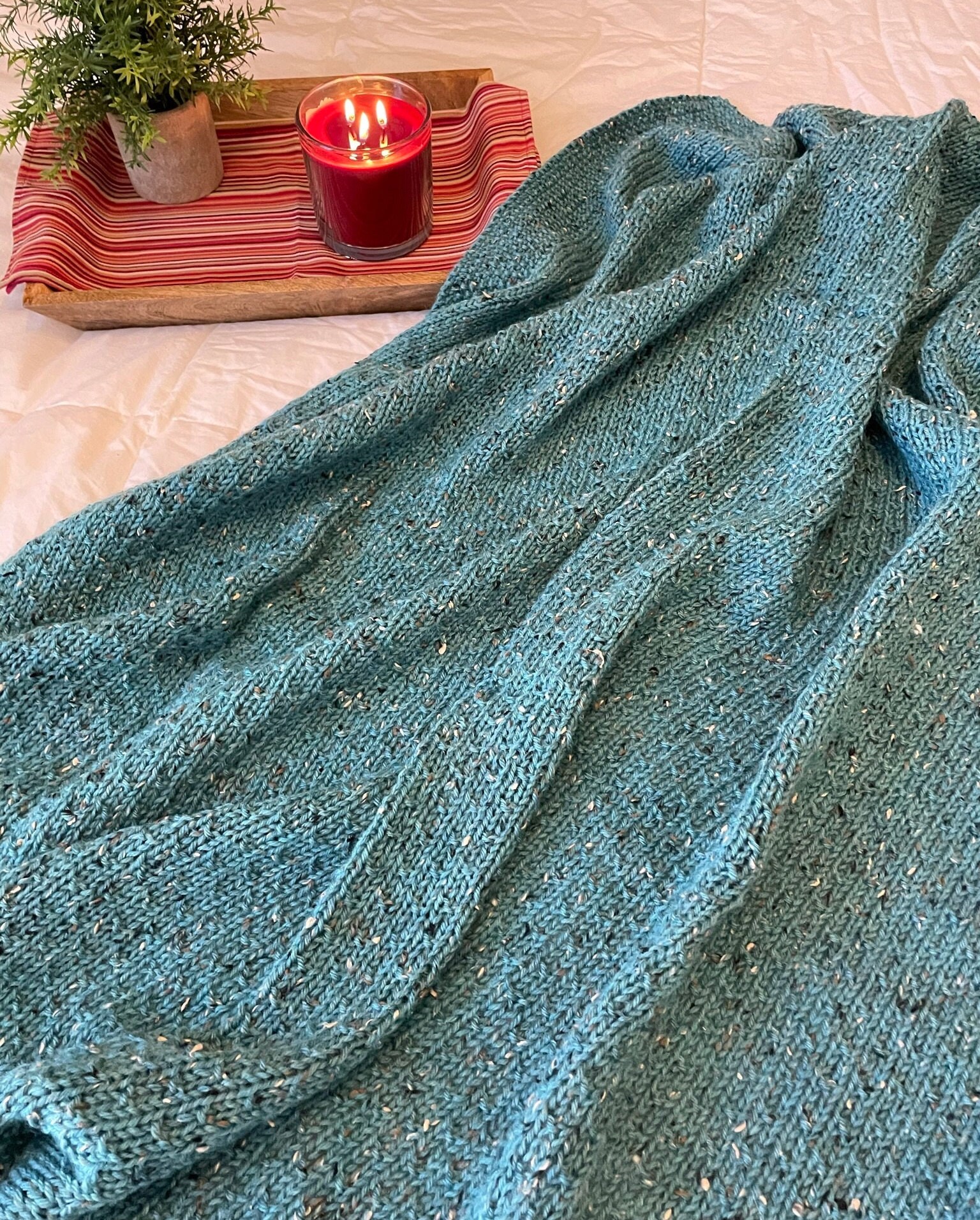 Hand Knitted Wool Blanket, Throw, Turquoise - Etsy