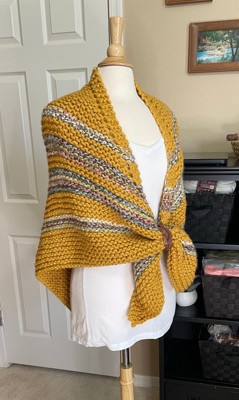 Hand Knitted Shawl Bulky Knit Shawl Mustard Shawl - Etsy