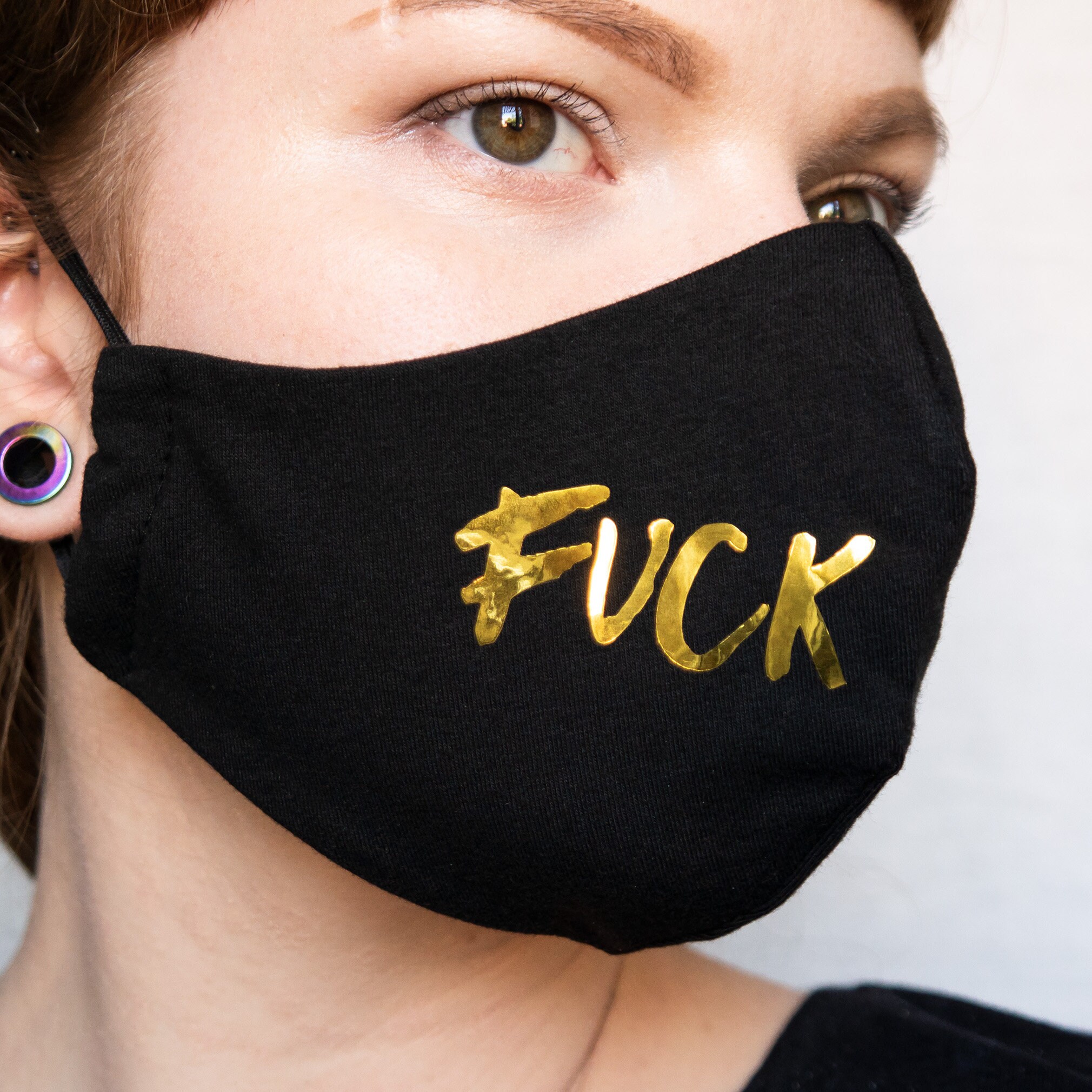 F off face mask mirror silver print black cotton facemask | Etsy