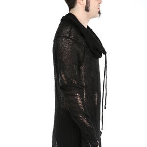 Mens Knit Black Gothic Jumper, Mohair Knitted Punk Sweater, Cowl Hoodie ...