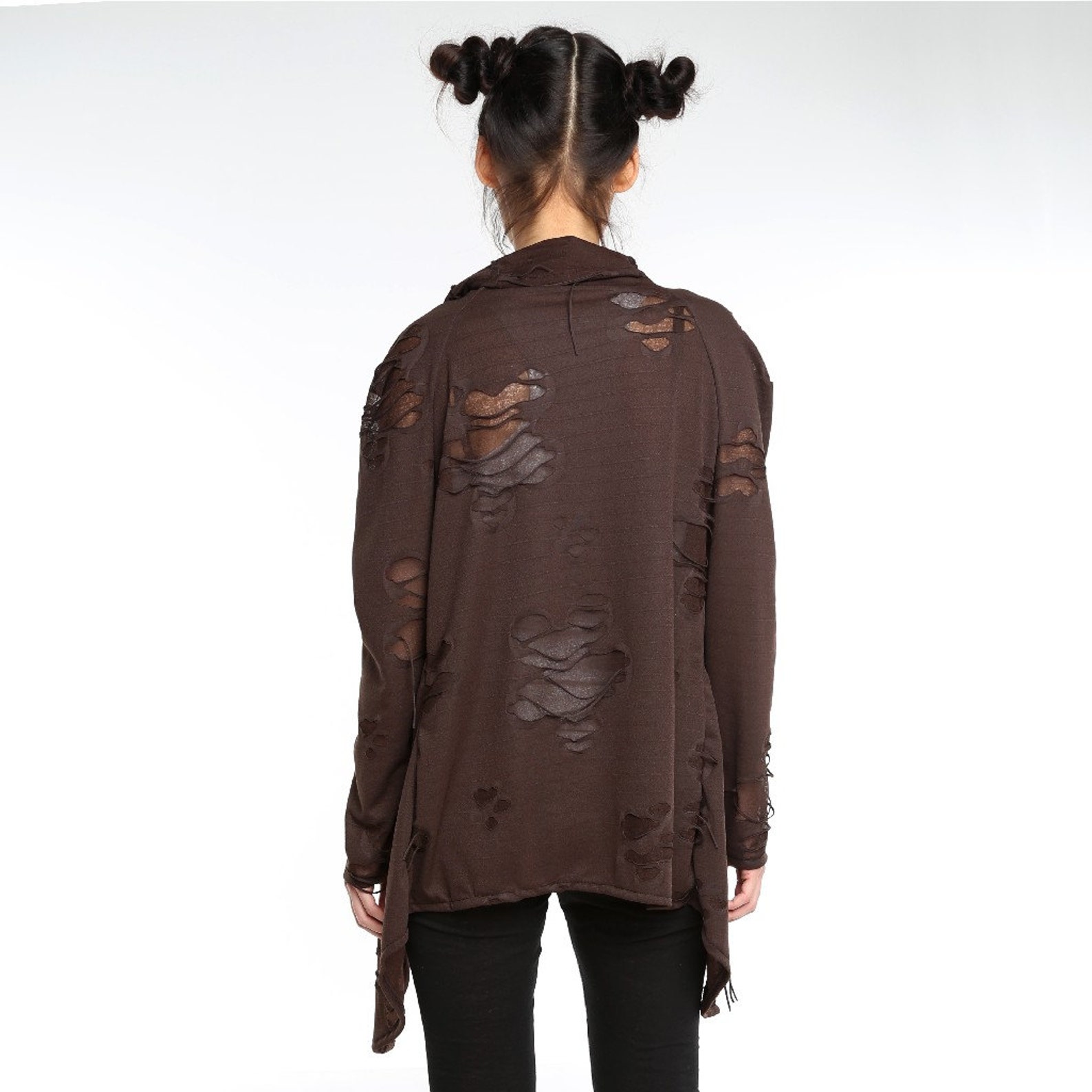 Brown Steampunk Asymmetrical Cardigan Textured Town Fabric - Etsy