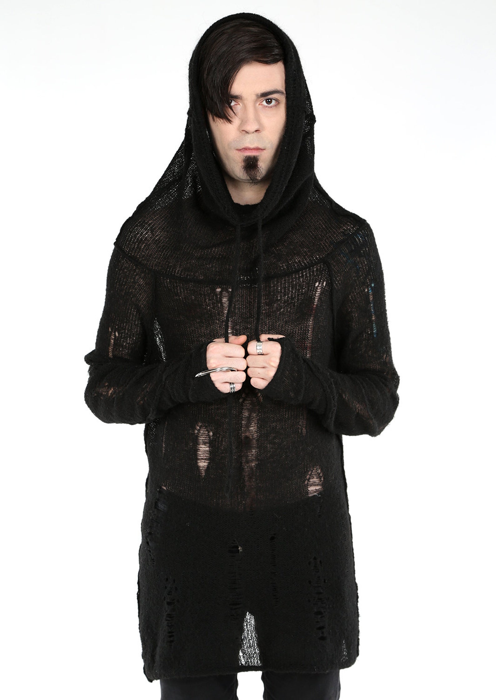Mens Knit Black Gothic Jumper Mohair Knitted Punk Sweater - Etsy