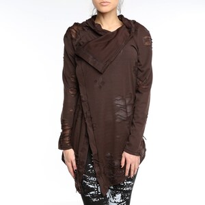 Brown Steampunk Asymmetrical Cardigan, Textured Town Fabric Cowl Jacket ...