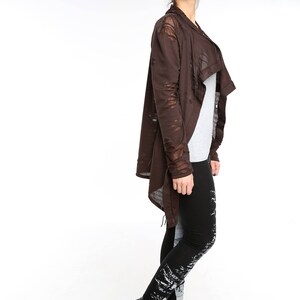 Brown Steampunk Asymmetrical Cardigan, Textured Town Fabric Cowl Jacket ...