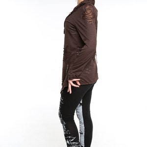 Brown Steampunk Asymmetrical Cardigan, Textured Town Fabric Cowl Jacket ...