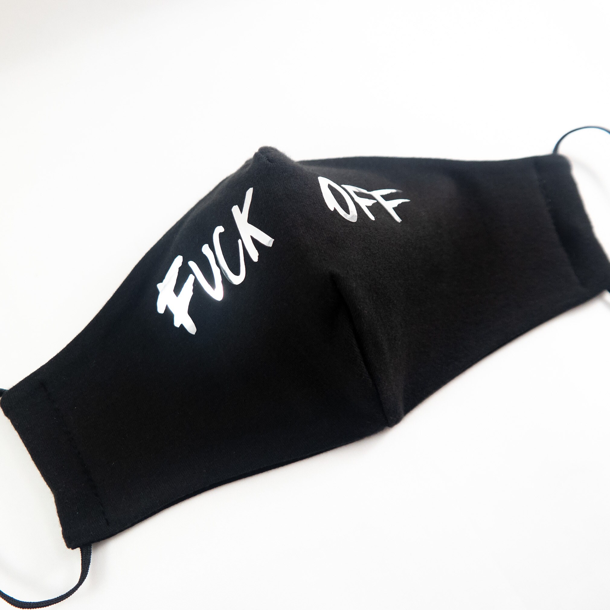 F off face mask mirror silver print black cotton facemask | Etsy