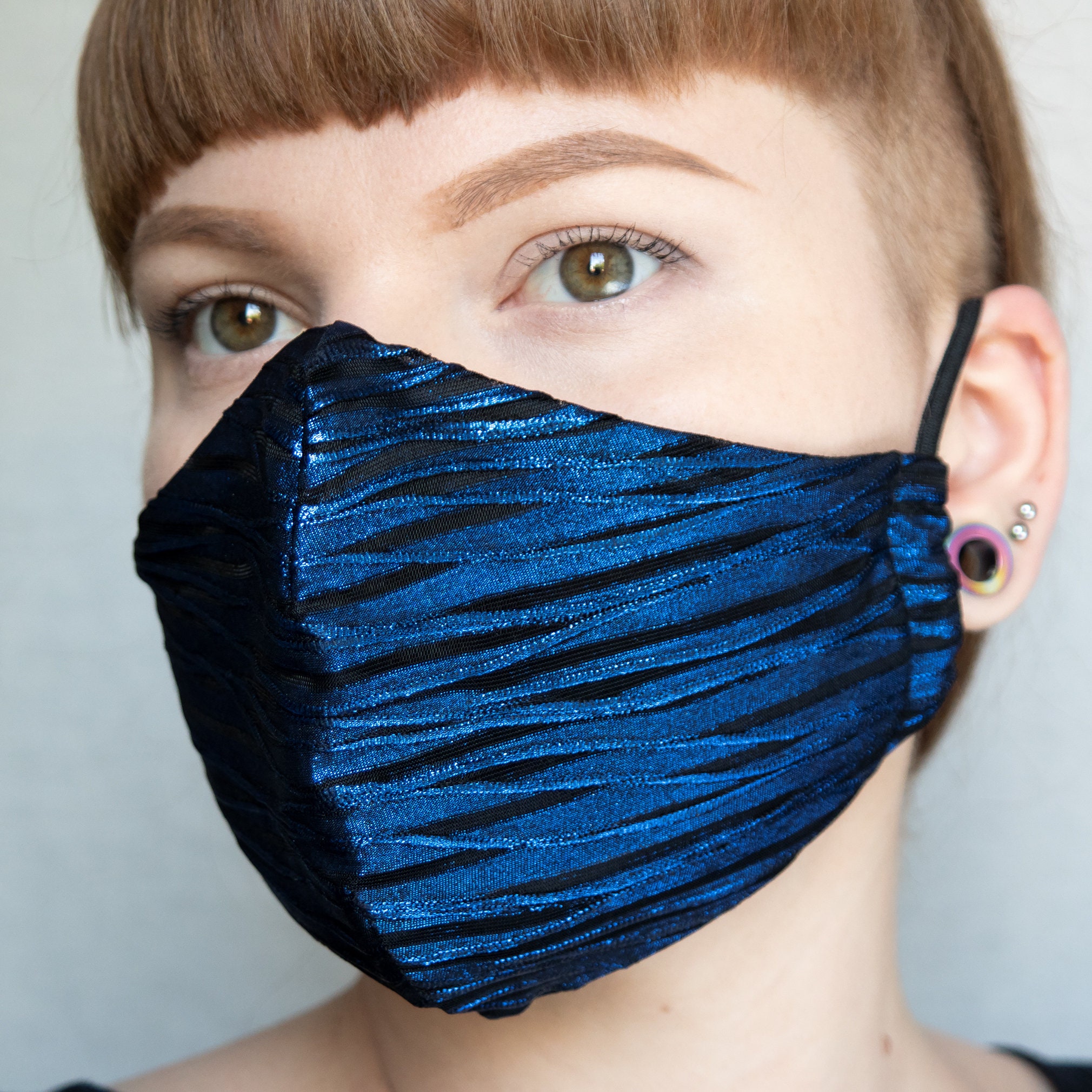 Blue metallic face mask blue lycra textured reusable and | Etsy