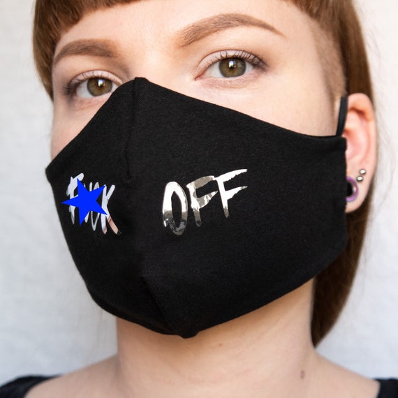 F off Face Mask Mirror Silver Print Black Cotton Facemask | Etsy