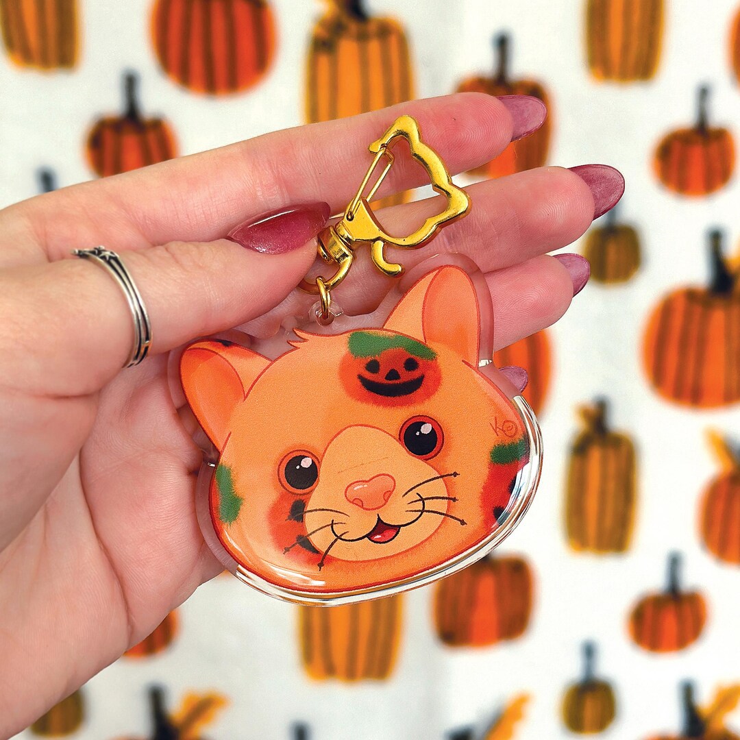 Adorable Pumpkin Kitty Keychain - Epoxy Acrylic Keychain/charm ...