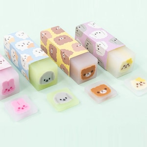 Chibi Animal Erasers Semi Clear Transparent Erasers, Stick Erasers, Pencil Erasers, Rabbit, Cat ...