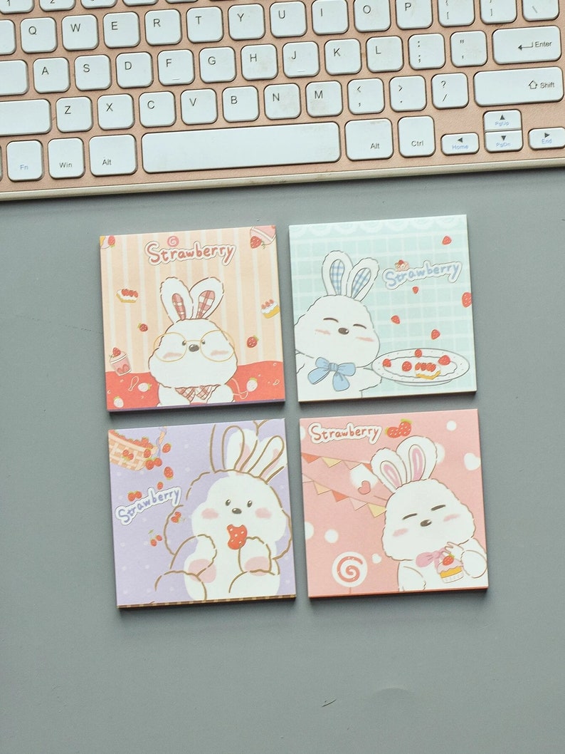 Strawberry Rabbit Sticky Notes 50 Sheets Cute Rabbit Memo - Etsy