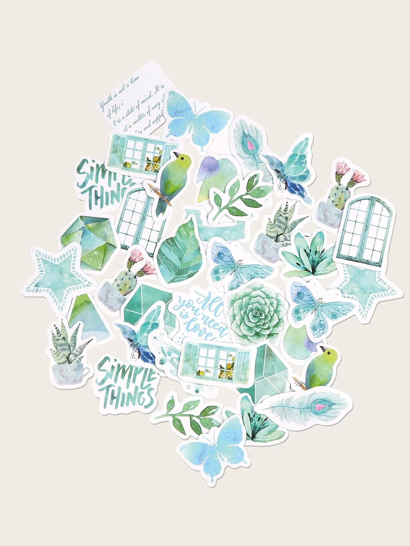 Green Watercolor Stickers 23 Plant Stickers Simple Things - Etsy
