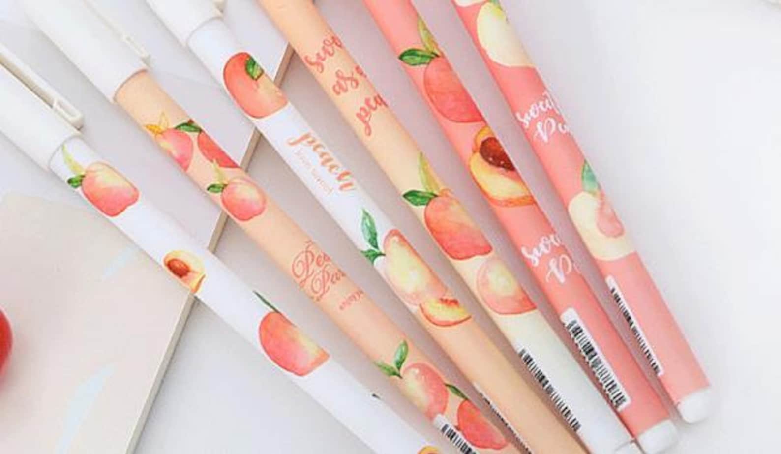 Peach Pens 0.5mm Black Ink Peach Stationary Kawaii Peach - Etsy.de