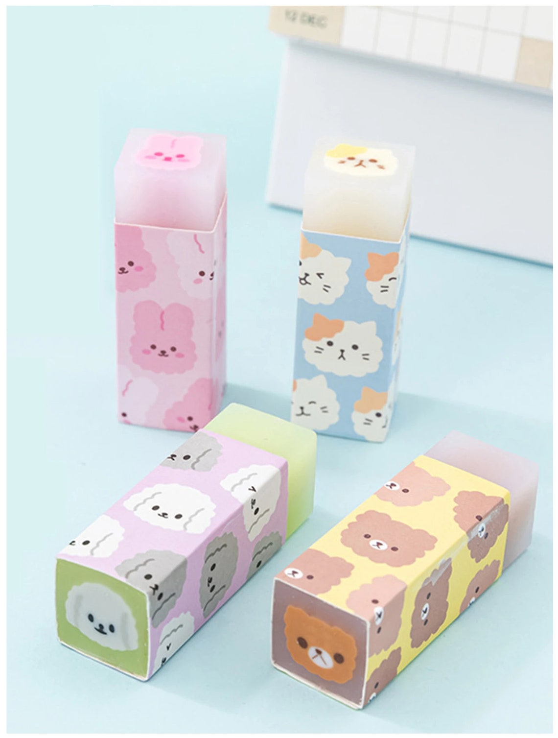 Chibi Animal Erasers Semi Clear Transparent Erasers Stick - Etsy