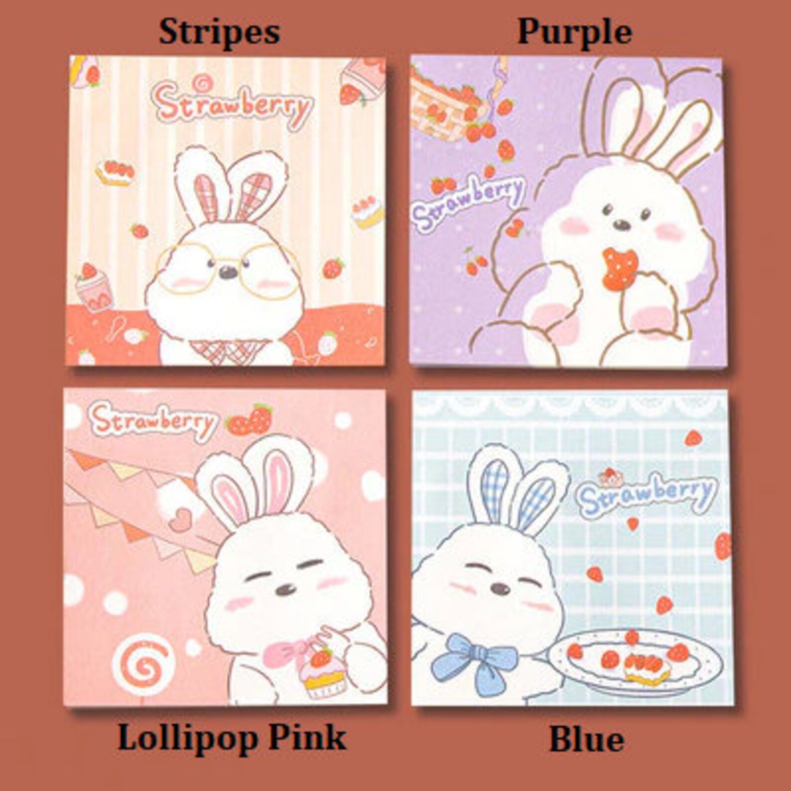 Strawberry Rabbit Sticky Notes 50 Sheets Cute Rabbit Memo - Etsy
