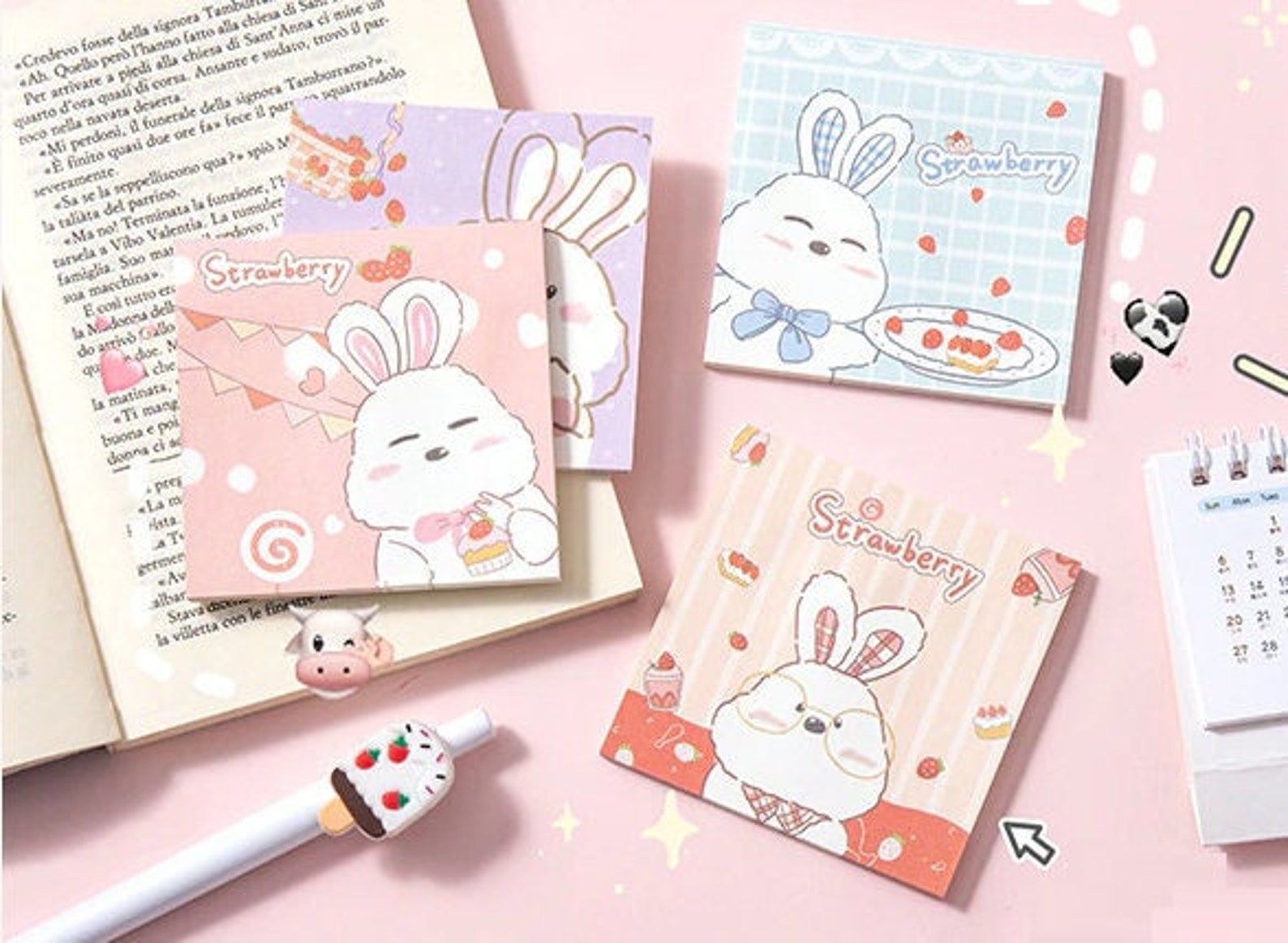 Strawberry Rabbit Sticky Notes 50 Sheets Cute Rabbit Memo - Etsy