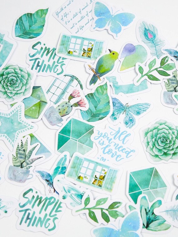 Green Watercolor Stickers 23 Plant Stickers Simple Things | Etsy